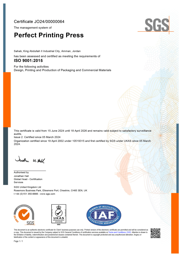 Perfect Printing Press Awarded SGS ISO 9001:2015 Certification ...